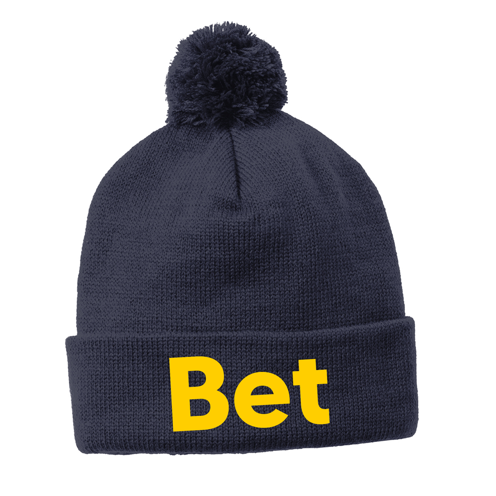 Bet Solid Pom Pom Beanie - Navy – Underground Printing Online Stores